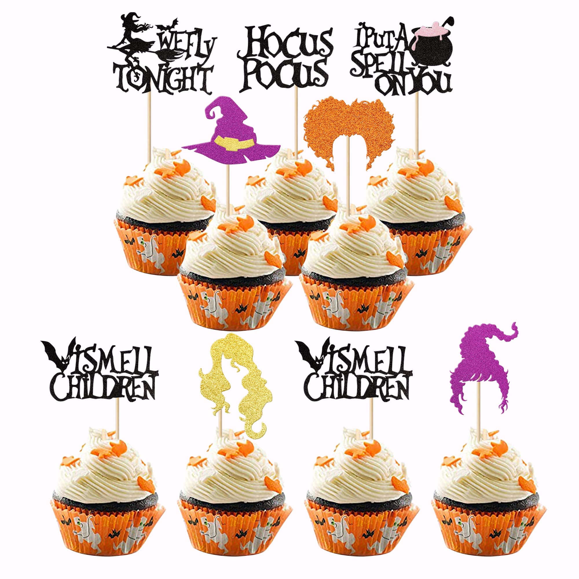 24 Pack Hocus Pocus Cupcake Toppers Glitter Witch Hair Halloween ...
