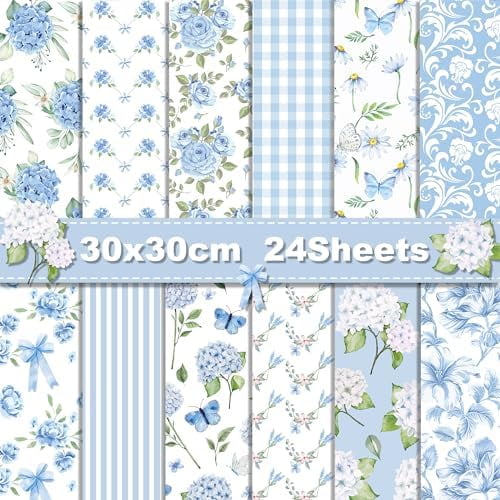 24 Pack Hydrangea Pattern Double-Sided Paper, 12-inches Light Blue ...