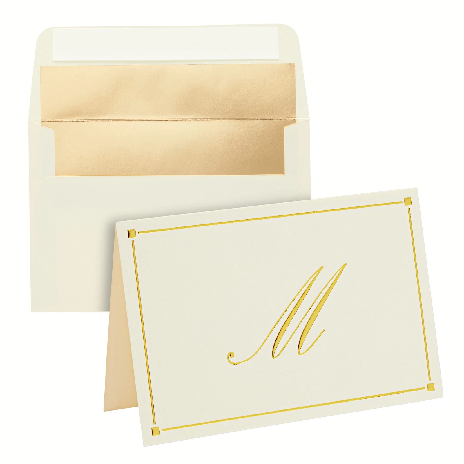 24 Pack, Ivory Gold Foil Letter M Monogram Blank Note Cards with ...