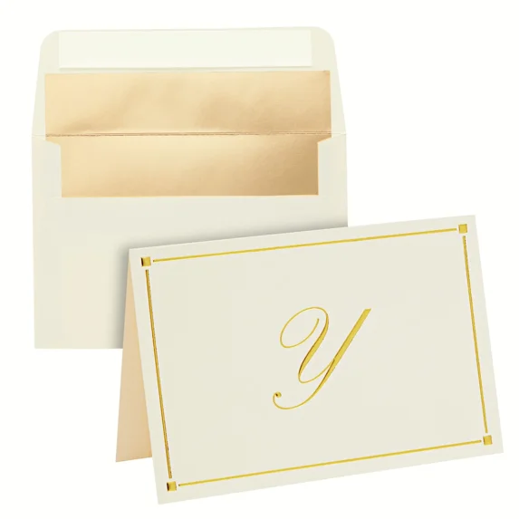 24 Pack, Ivory Gold Foil Letter Y Monogram Blank Note Cards with ...