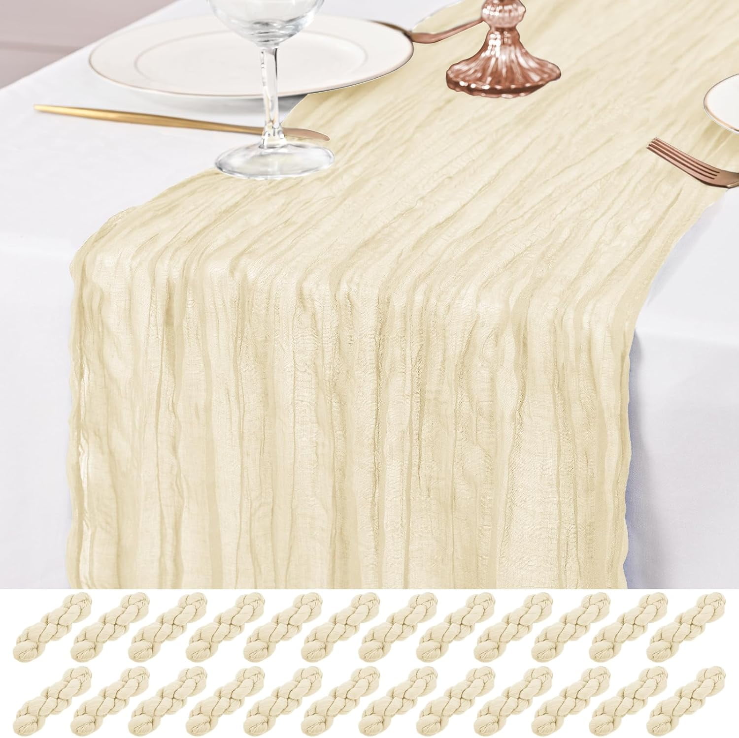 24 Pack Ivory Table Runner 10Ft Long Cheesecloth Table Runner Rustic ...