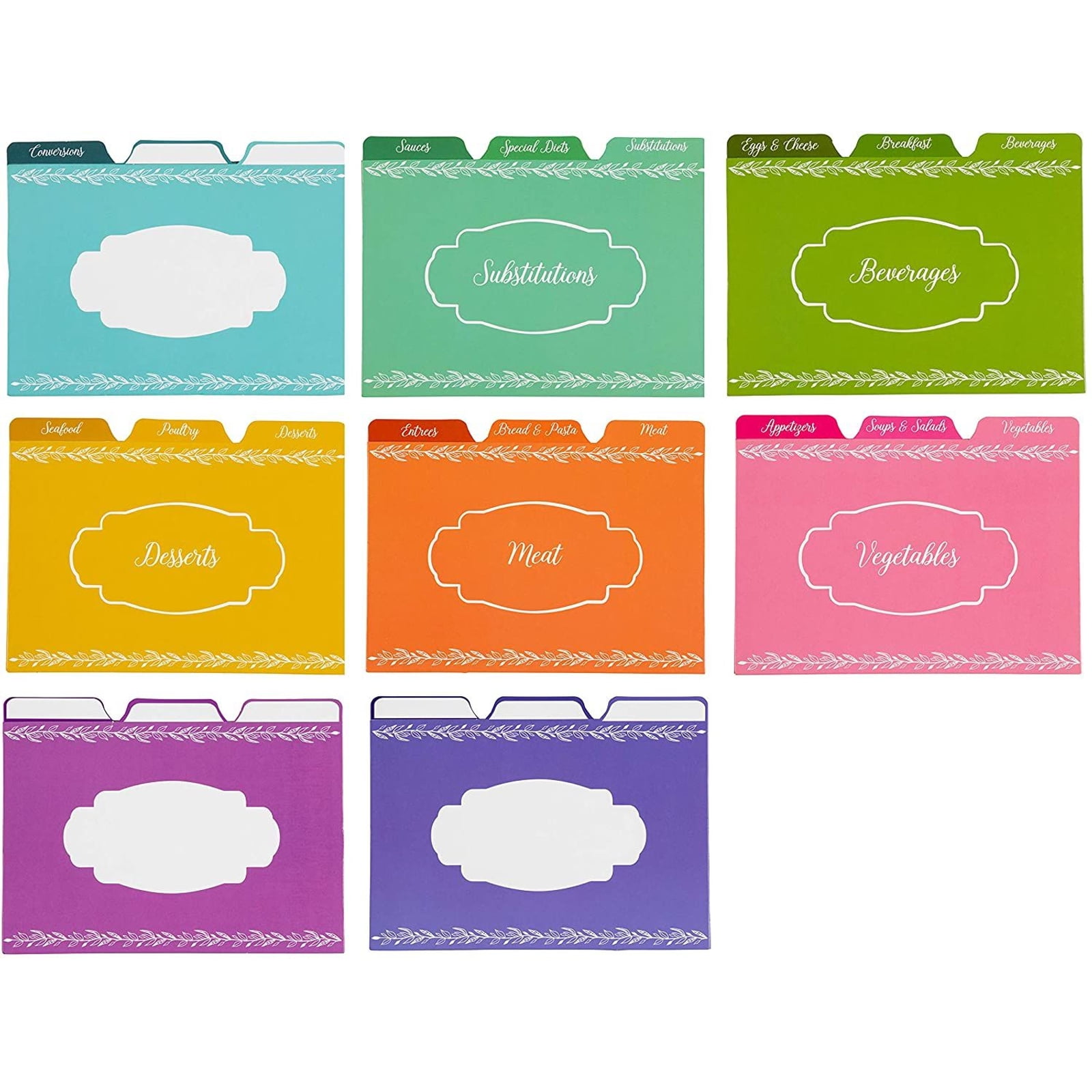 24-Pack Kitchen Recipe Card Dividers, Modern Colorful Style, Top Index ...