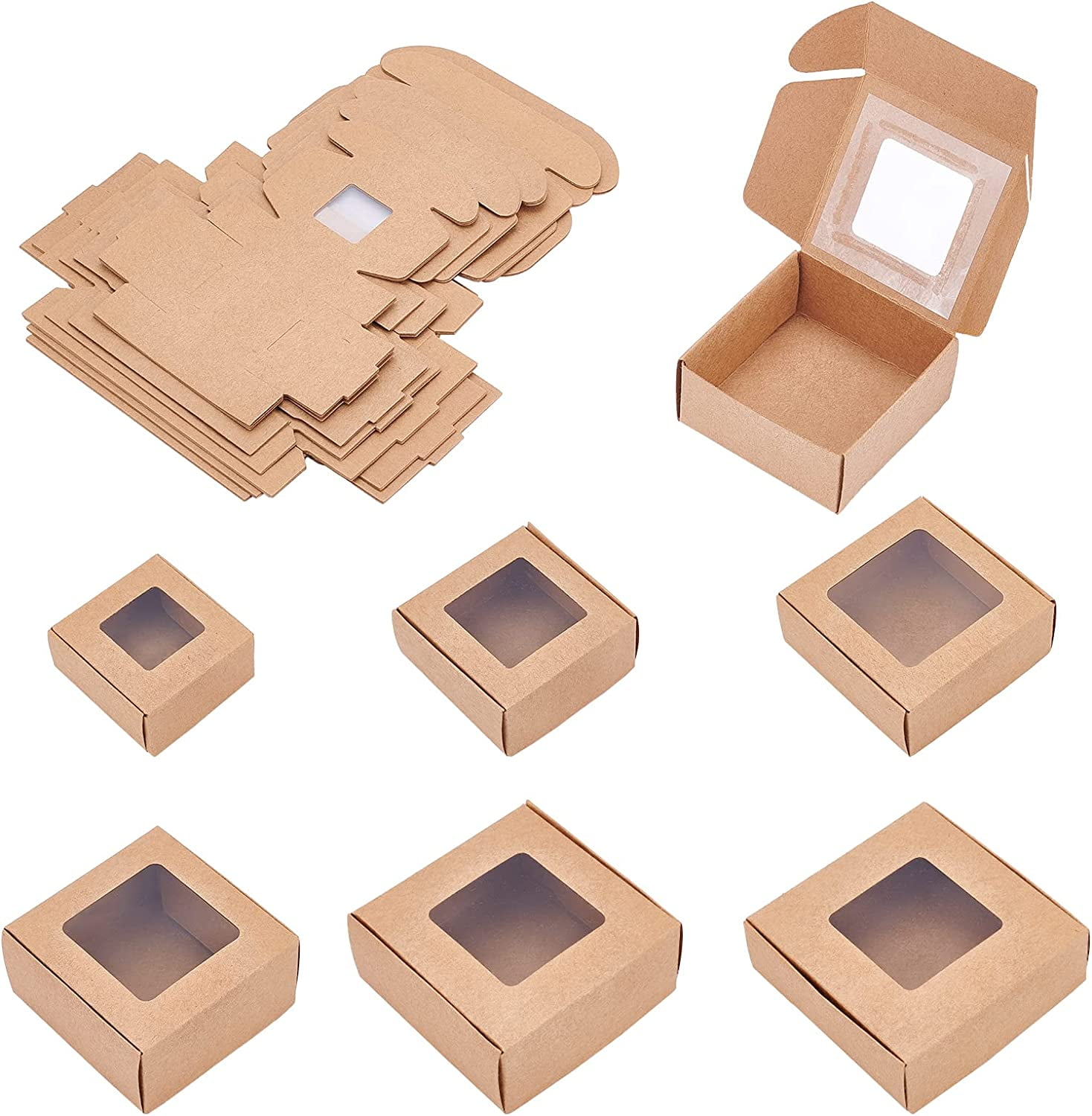 24 Pack Kraft Window Box Paper Gift Boxes 6 Mixed Size Marble Bakery ...