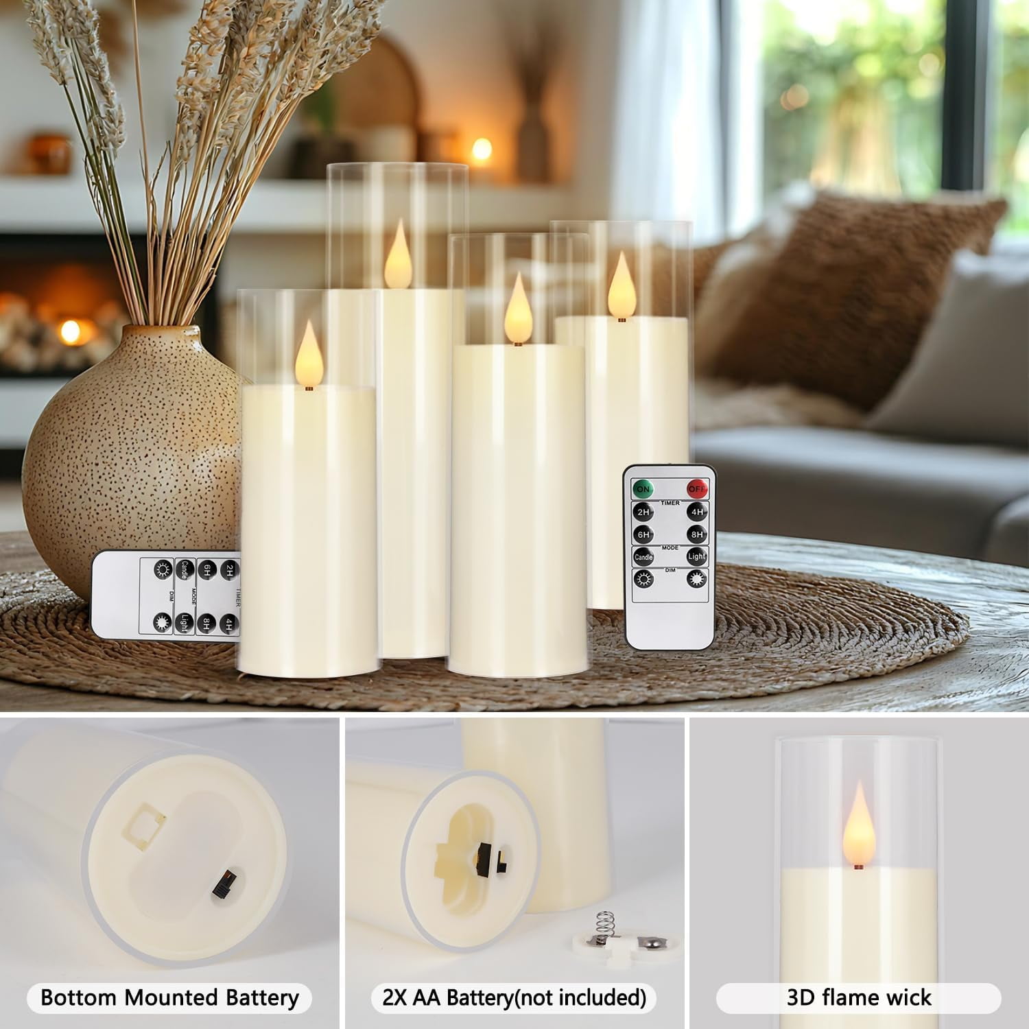 24 Pack LED Flameless Candles Set(14/16/18cm), Battery - Operated with ...