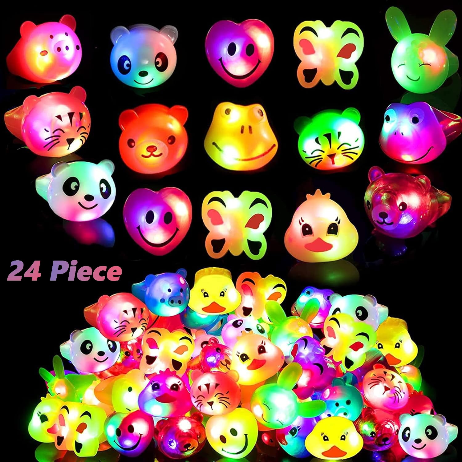 24 Pack LED Light Up Rings, Goodie Bag Stuffers Light Up Rings Bulk ...