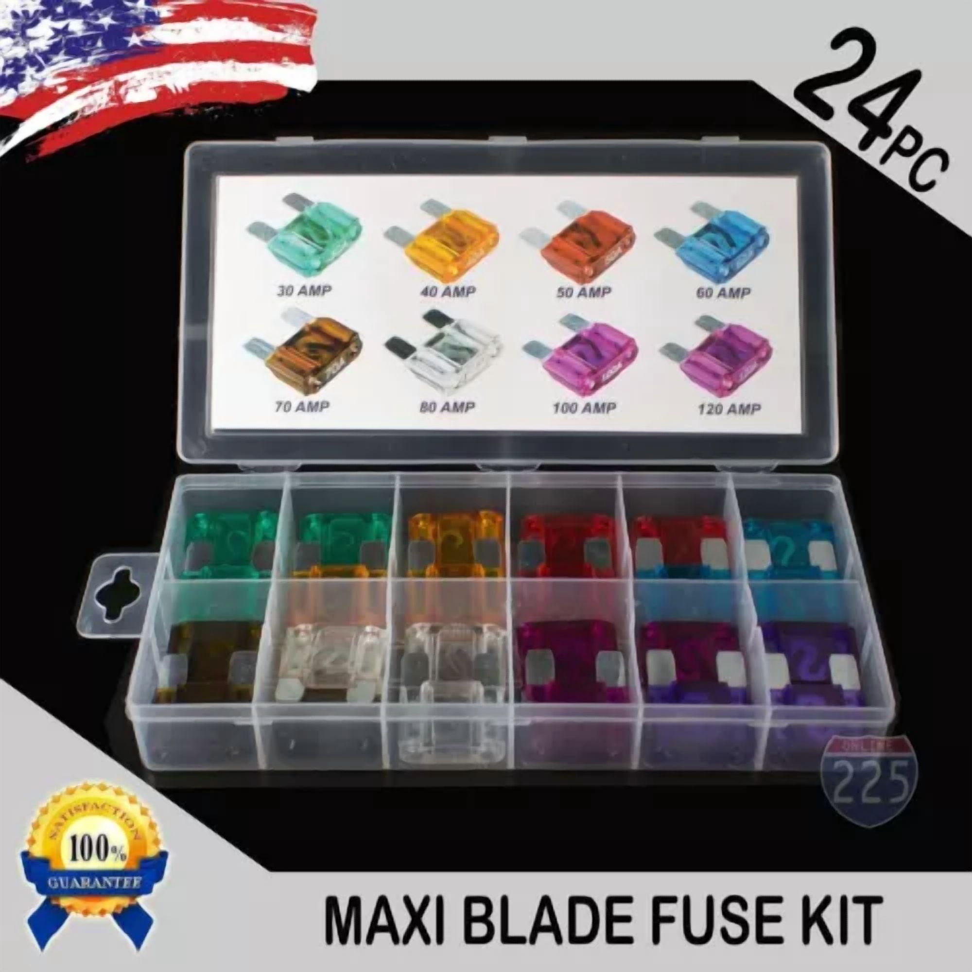 24 Pack Large Maxi / Apx Blade Fuse Assortment Auto Car Truck Suv Amp ...