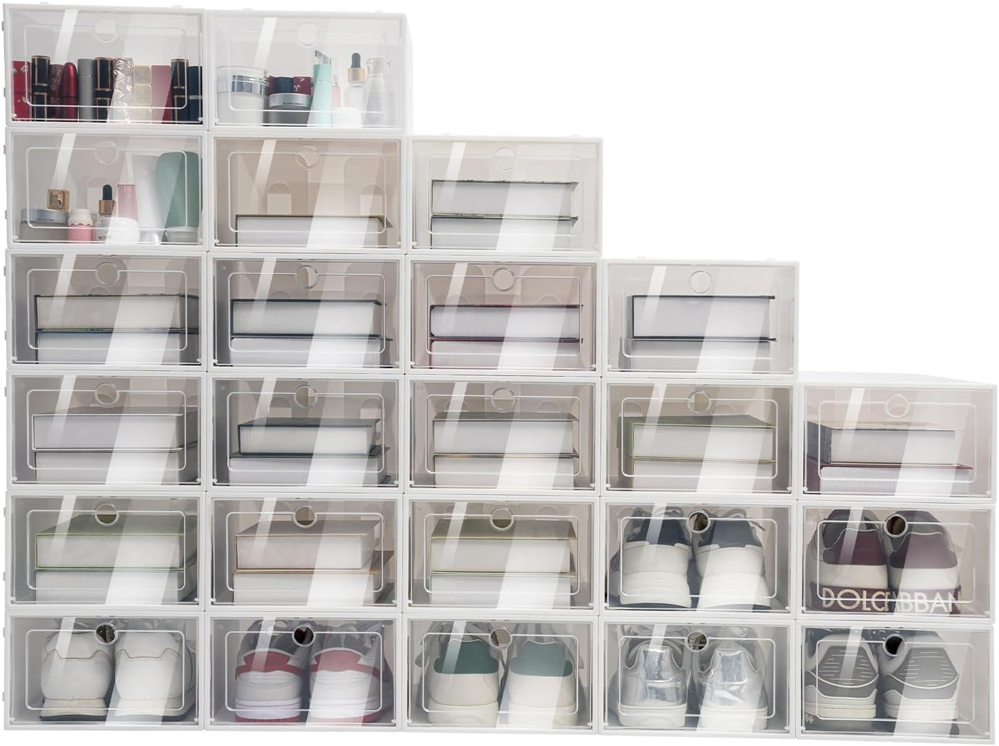 24 Pack Large Shoe Storage Box, Clear Plastic Stackable Shoe Organizer ...