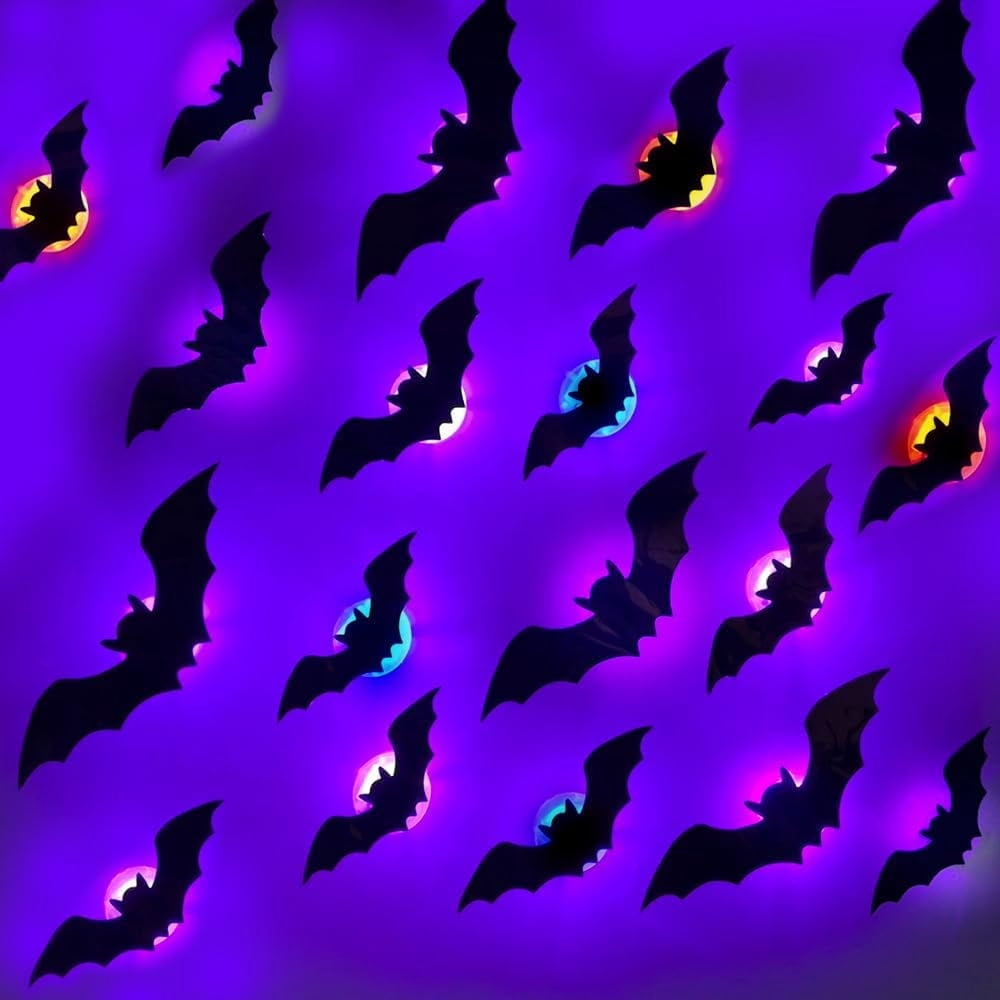 24 Pack Light Up Bats Halloween Decor – LED Lights for Halloween, Glow ...