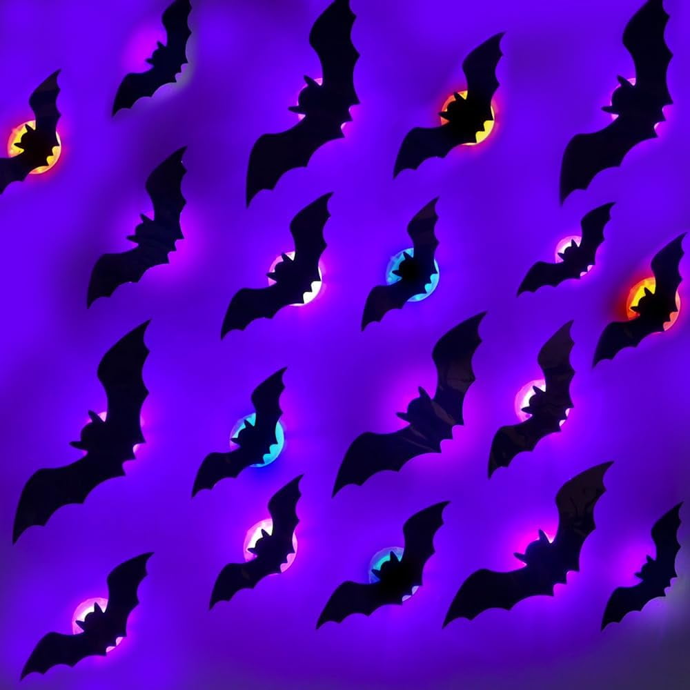 24 Pack Light Up Bats Halloween Decor – LED Lights for Halloween, Glow ...