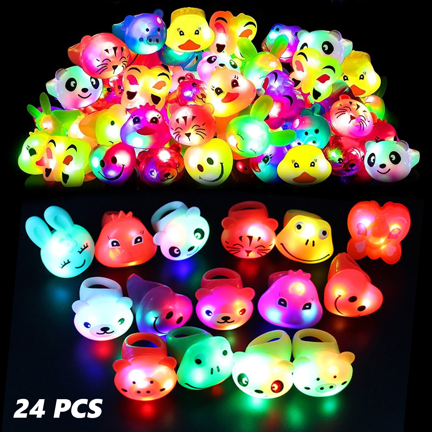 24 Pack Light Up Rings, Flashing LED Bumpy Rings Glow in the Dark Party ...