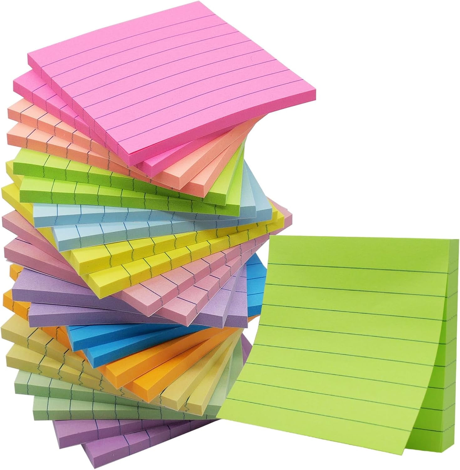 24 Pack) Lined Sticky Notes 3x3 in Ruled Stickies Super Sticking Power ...