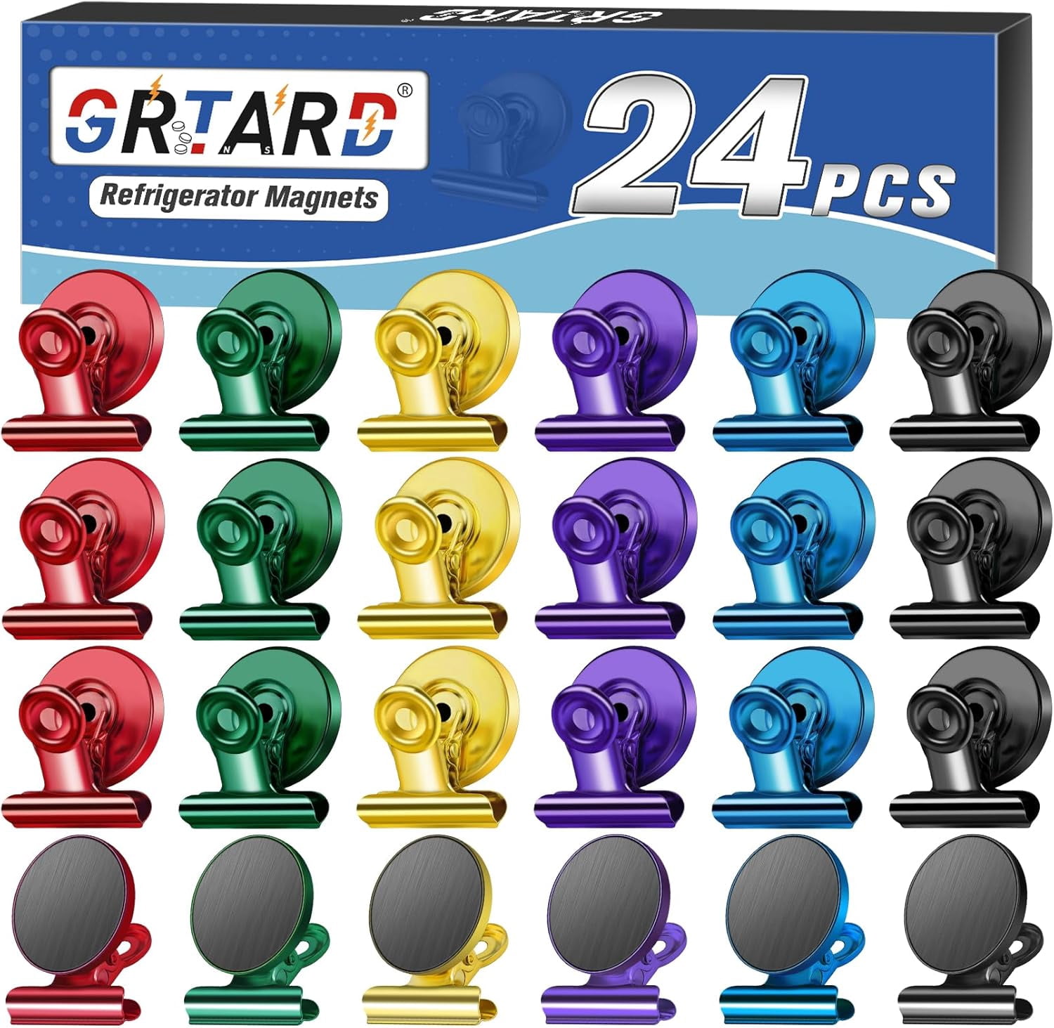 24 Pack Magnetic Clips, Mixed Color Magnet Clips for Fridge, Strong ...