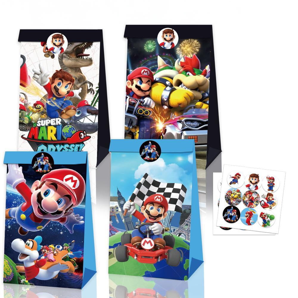 24 Pack Mario Gift Candy Paper Bags with Stickers 8.6 x 4.7 x 3.1 ...