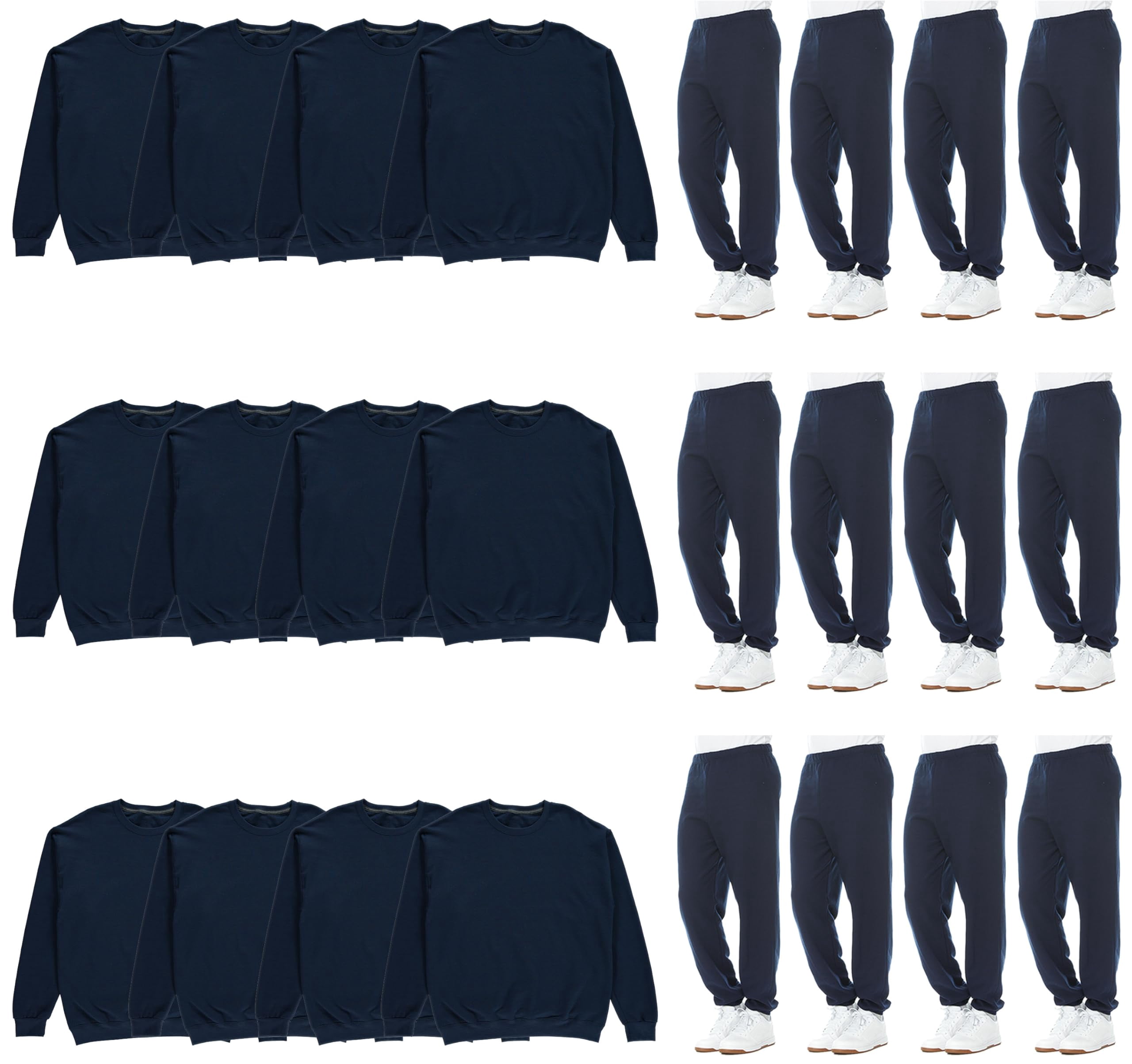 24 Pack Men's Fleece-Lined Sweatshirt & Jogger Set, 12 Navy Blue ...