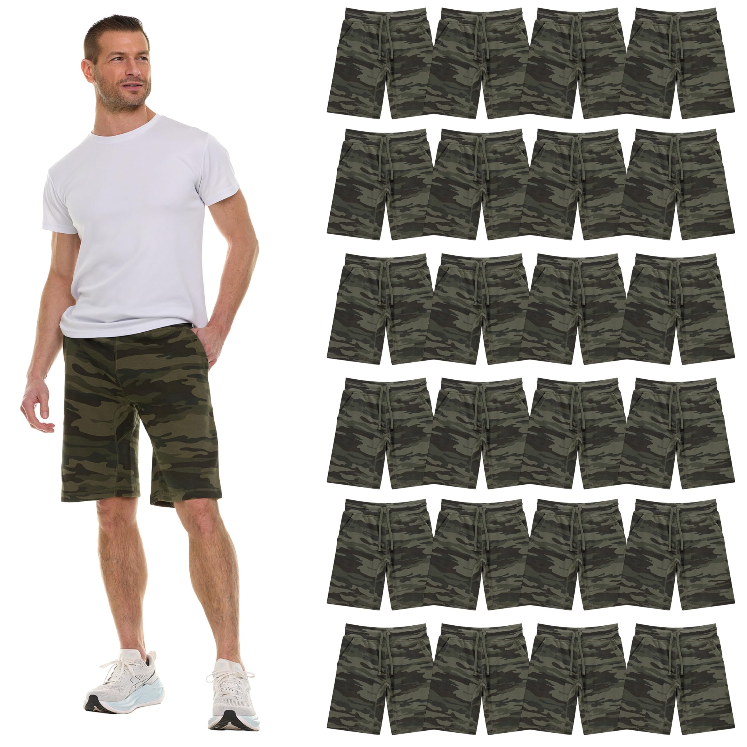 24 Pack Mens Fleece Lined Cotton Shorts, 11 Inch Casual Comfy Lounge ...