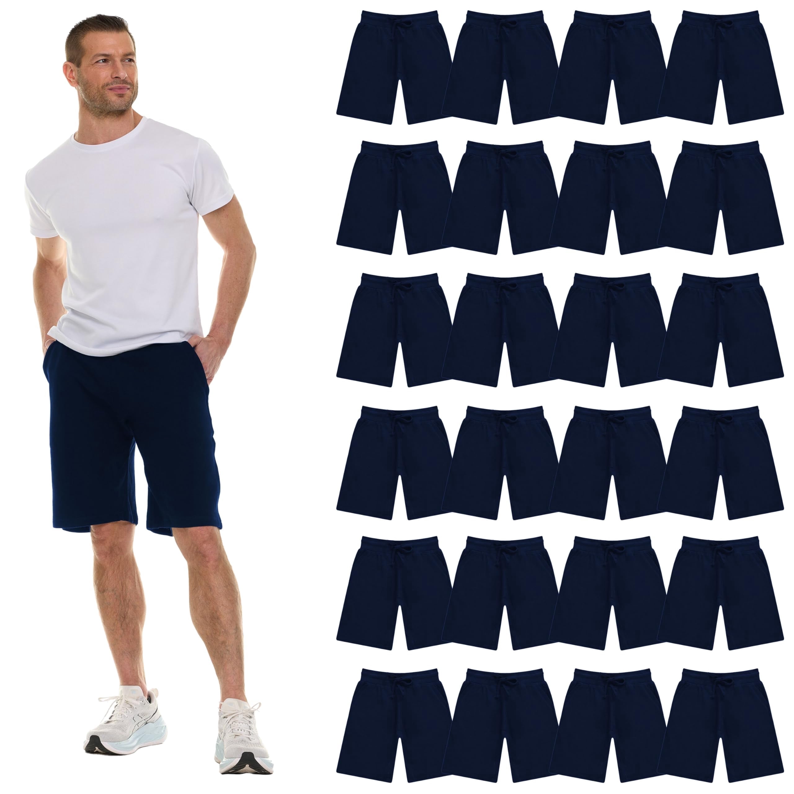 24 Pack Mens Fleece Lined Cotton Shorts, 11 Inch Casual Comfy Lounge ...