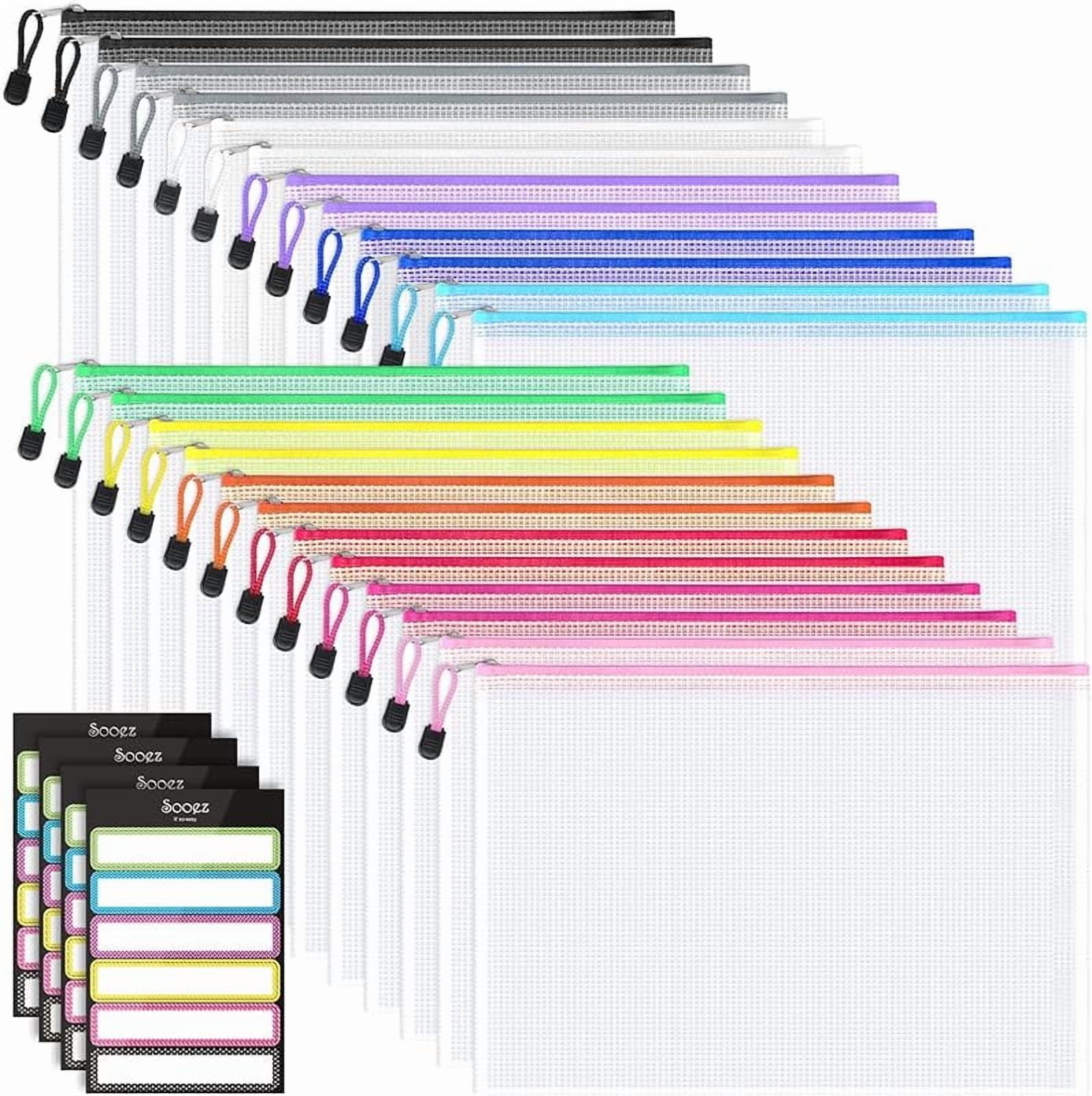 24 Pack Mesh Zipper Pouch with Sticky Labels, A4 Mesh Bags for Board ...