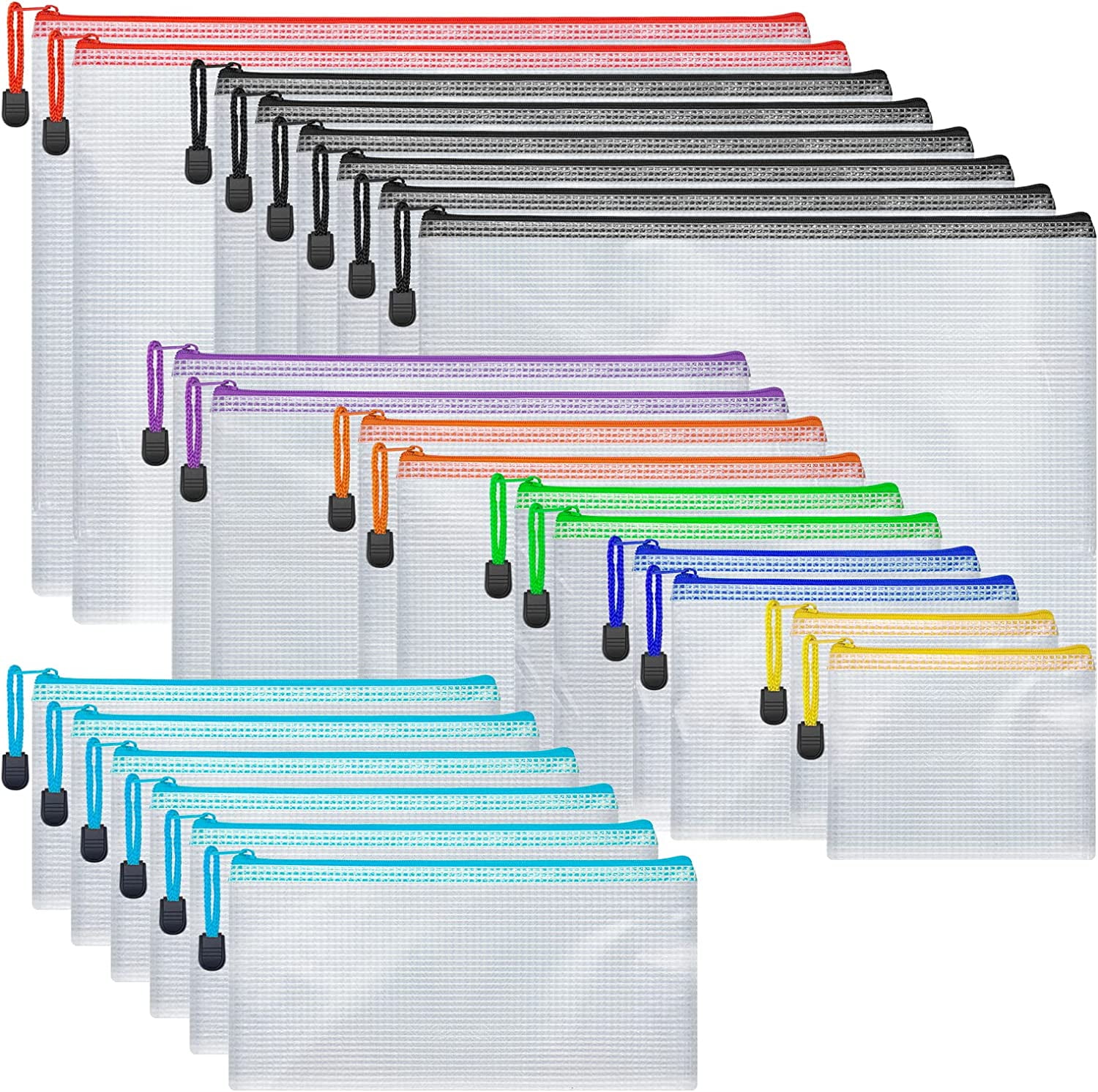 24 Pack Mesh Zipper Pouch, Waterproof Document Zippered Bag, 8 Sizes ...