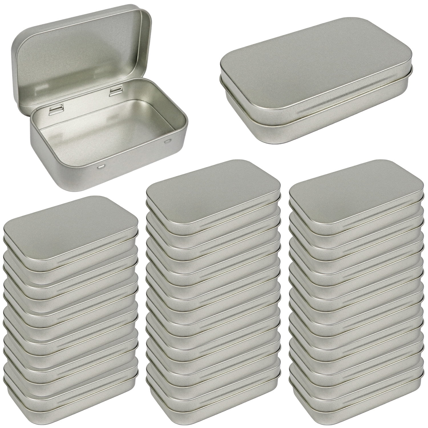 24 Pack Metal Rectangular Empty Hinged Tins Box Containers 3.75 by 2.45 ...