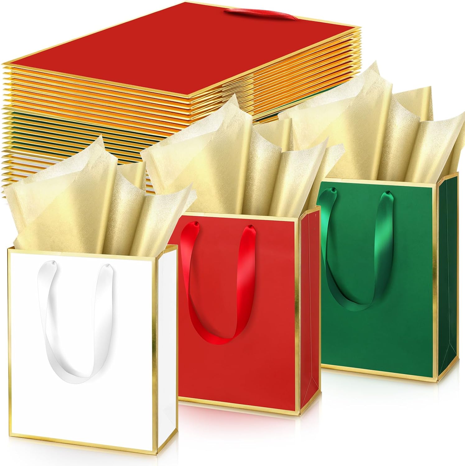 24 Pack Metallic Paper Gift Bags with Handle and Tissue 9x7x3.1 Gold ...