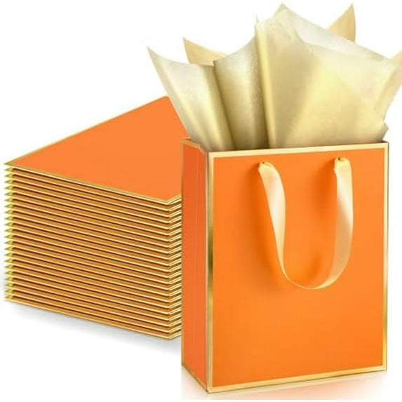 24 Pack Metallic Paper Gift Bags with Handle and Tissue 9x7x3.1 Gold ...