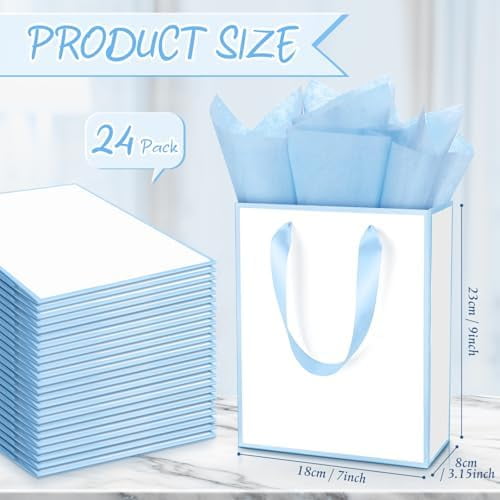 24 Pack Metallic Paper Gift Bags with Handle and Tissue 9x7x3.1 Gold ...