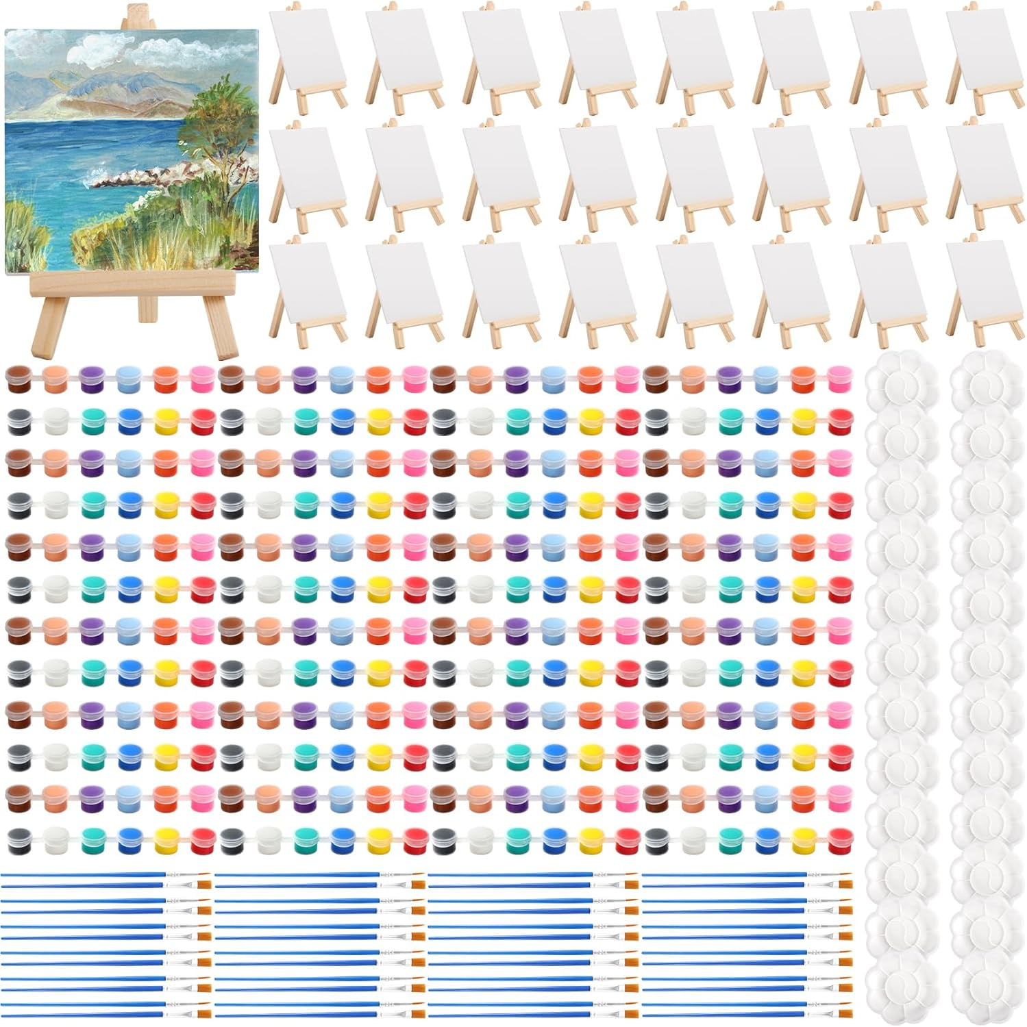 24 Pack Mini Canvas Boards with Easel Paint Set, 24 Canvas and Easel ...