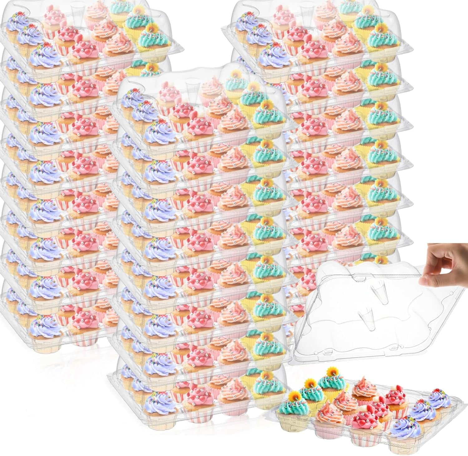 24 Pack Mini Cupcake Containers, 12-Count Plastic Cupcake Carrier ...