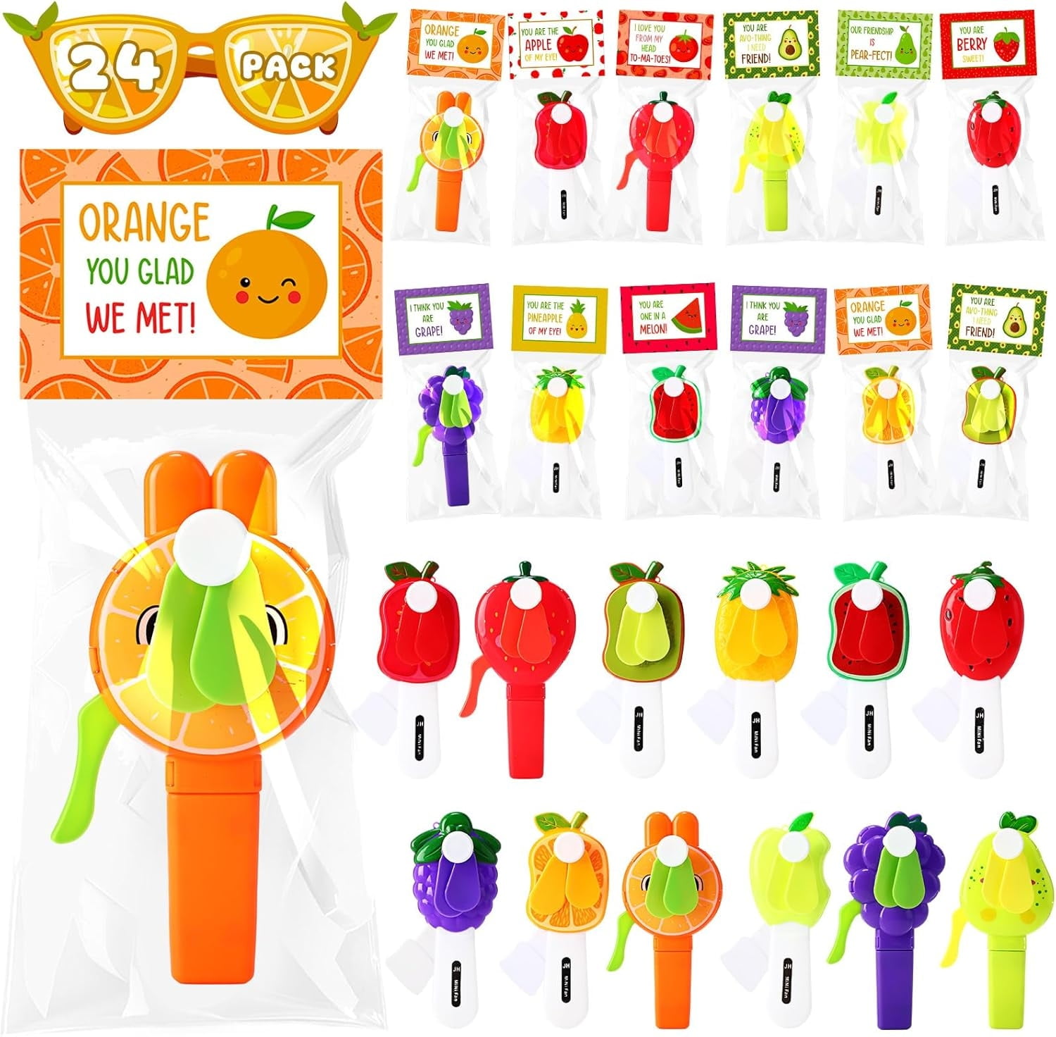 24 Pack Mini Portable Fans With Cards Gifts Cute Animal Fruit Ice Cream ...
