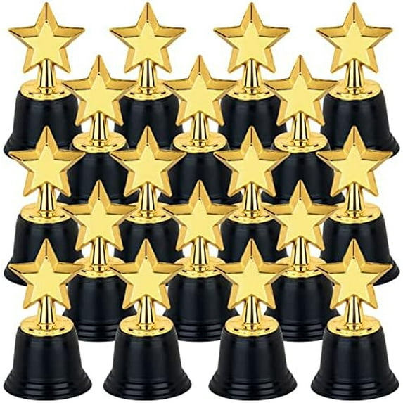 24 Pack Mini Star TrophyAwards Bulk (4.5 Inch), Plastic Gold Star Trophies For Halloween Party ...