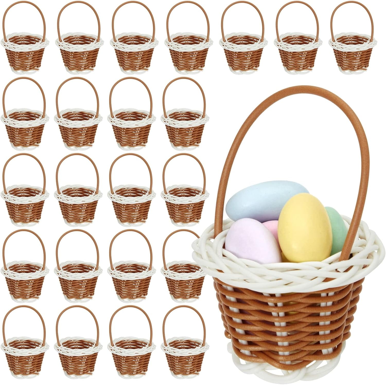24 Pack Mini Woven Baskets with Handles - Bulk Miniature Baskets for ...