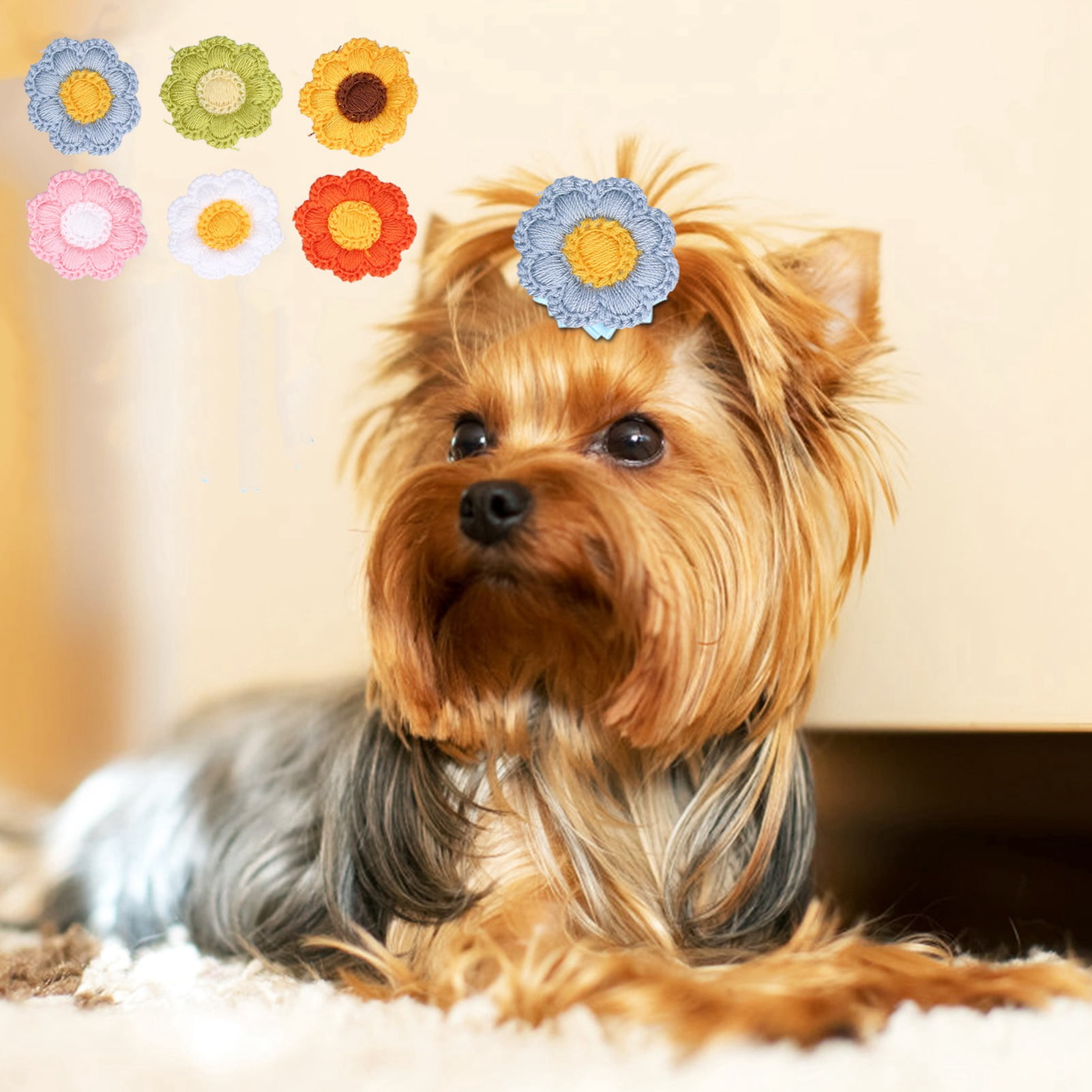 24-Pack Mixed Color Polyester Pet Flower Topknots with Adjustable ...
