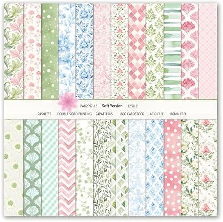 24 Pack Multi-color Floral Scrapbook Paper, 12-inches Pink Flower ...