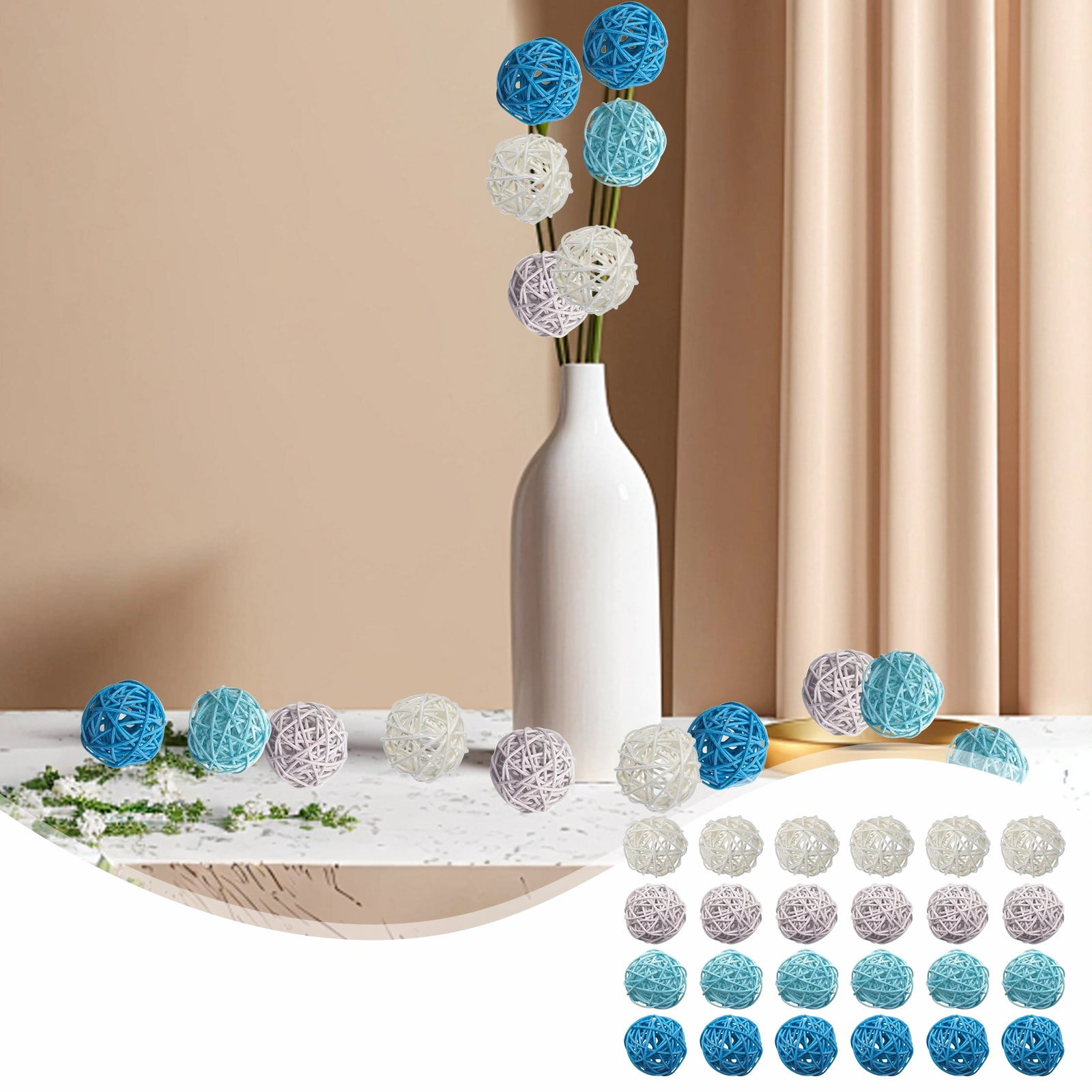 24 Pack Multicolor Wicker Decorative Balls 1.57 Inch for Vase Filler ...