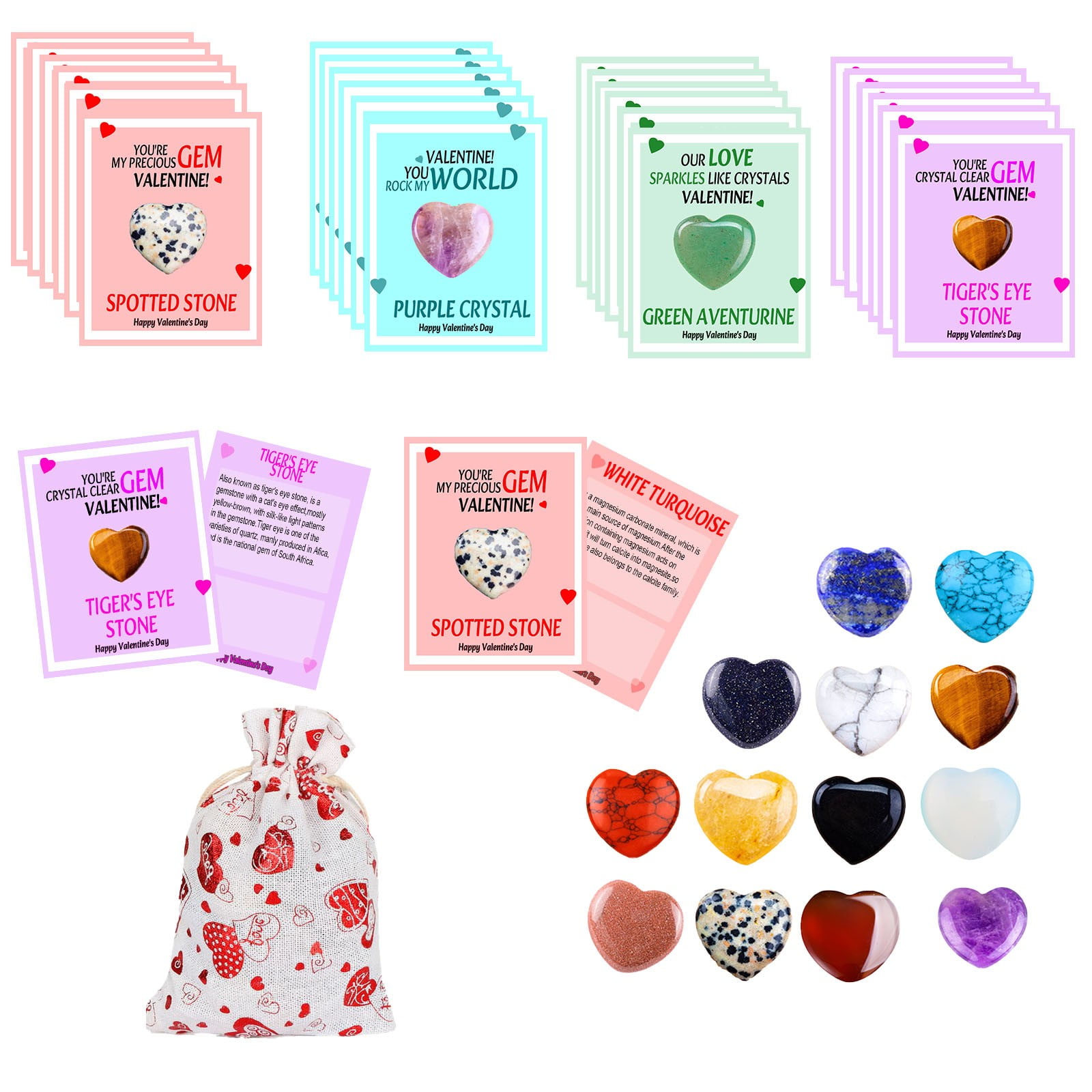 24 Pack Natural Rocks and Minerals Collection with Valentine Day ...