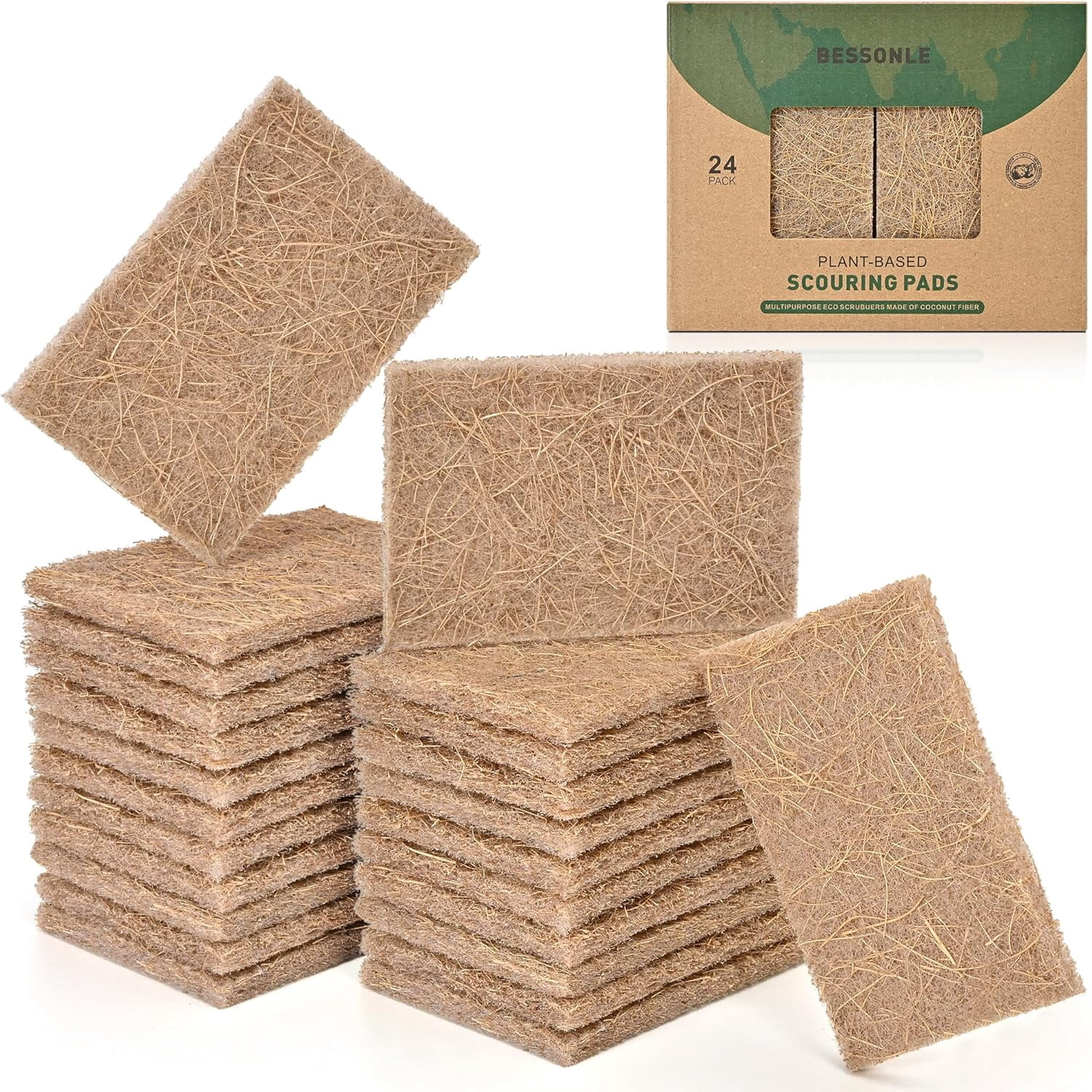24 Pack Natural Scrub Kitchen Sponges - Coconut Husk Non Abrasive ...