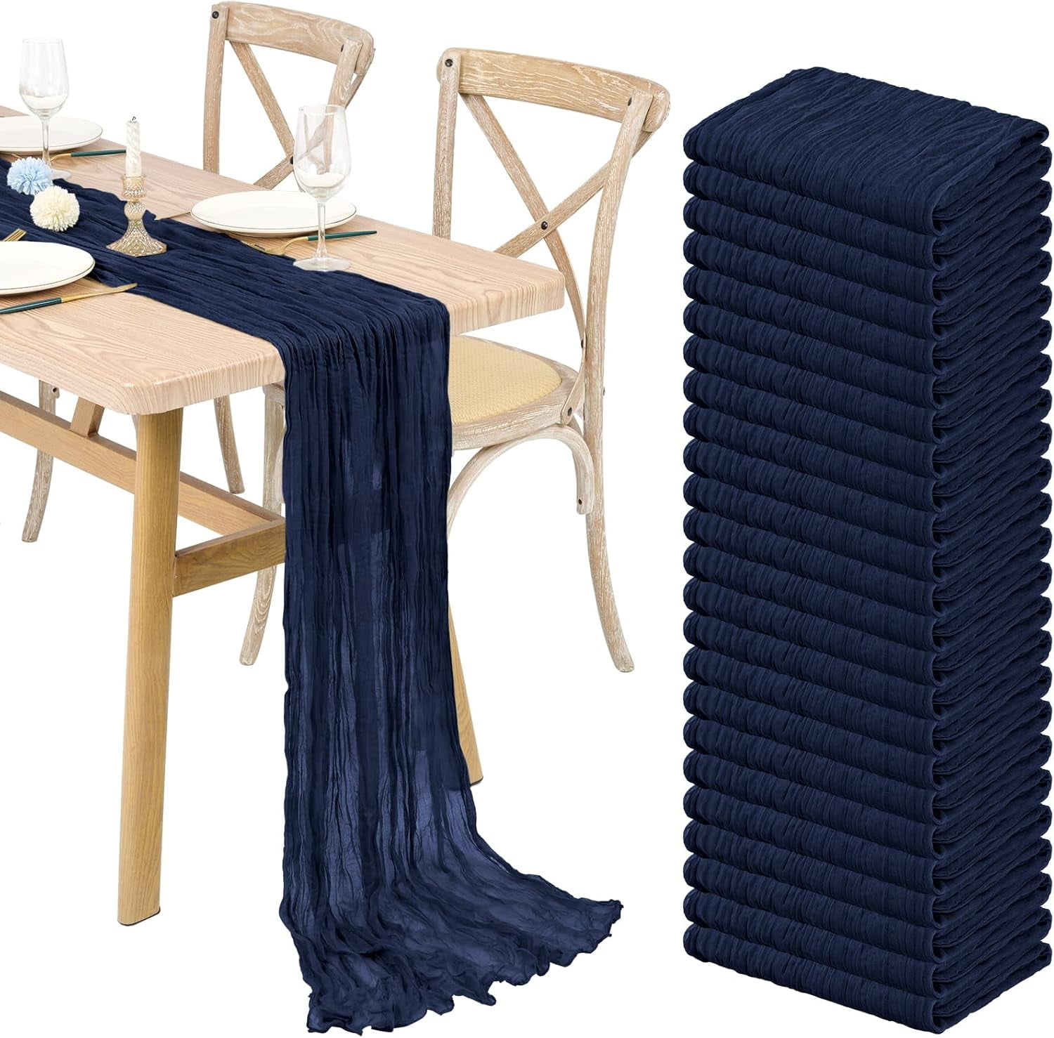 24 Pack Navy Blue Cheesecloth Table Runner 13FT, Boho Gauze Table ...