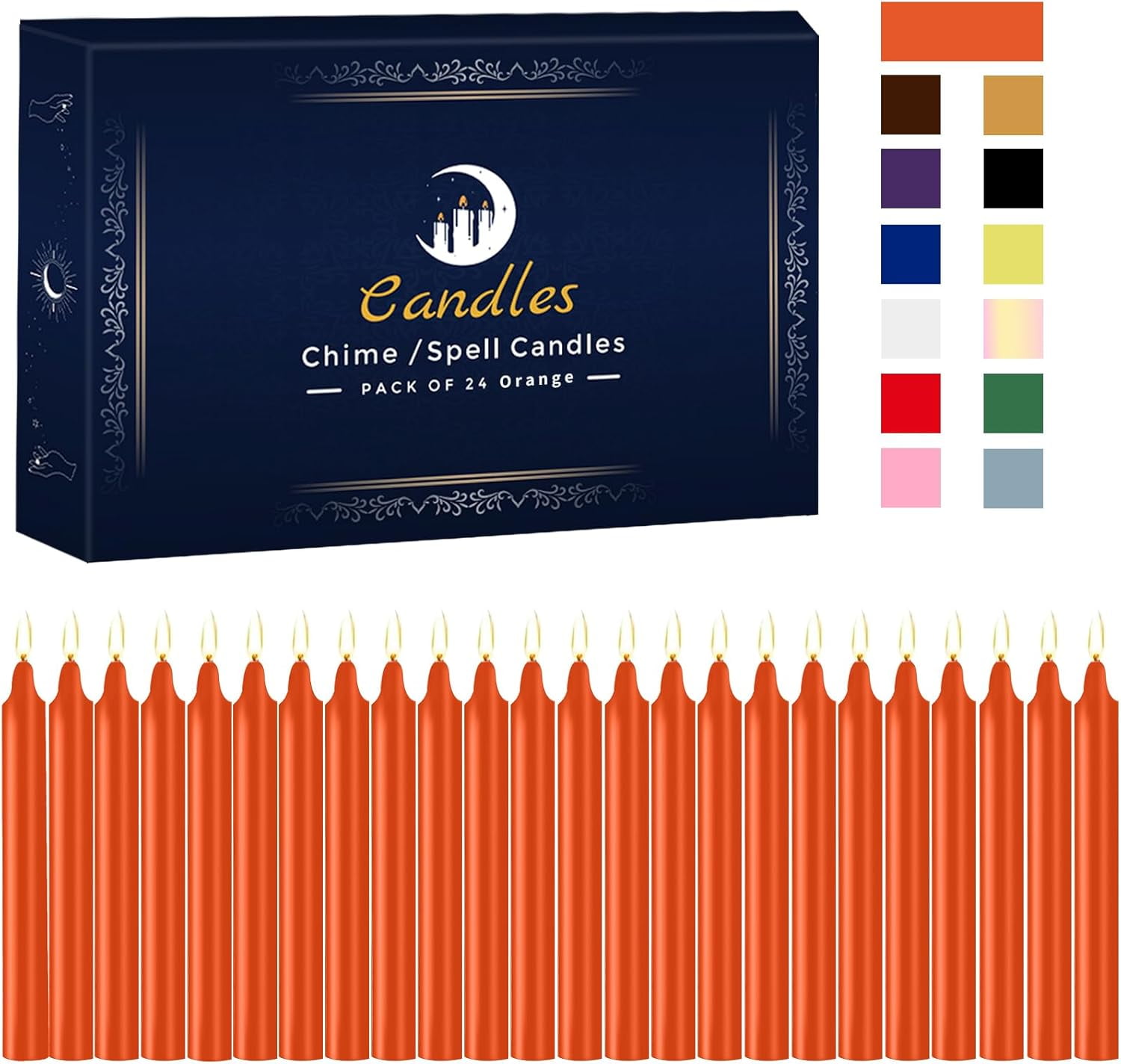 24 Pack Orange Spell Chime Candles – Premium Mini Unscented Taper ...