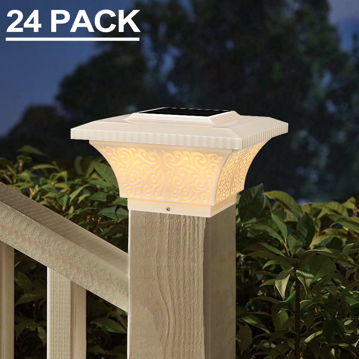 24 Pack Solar Outdoor Post Cap Lights, IP65 Waterproof Square Fence ...