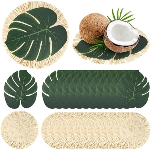 24 Pack Palm Placemat and Luau Placemats, Heat-Resistant Round Luau ...