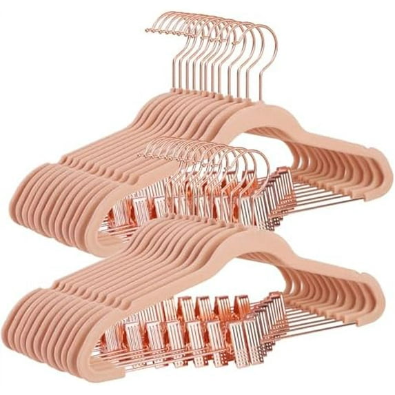 24 Pack Pants Hangers, 16.7 Inch Coat Hangers with Rose Gold Colored ...