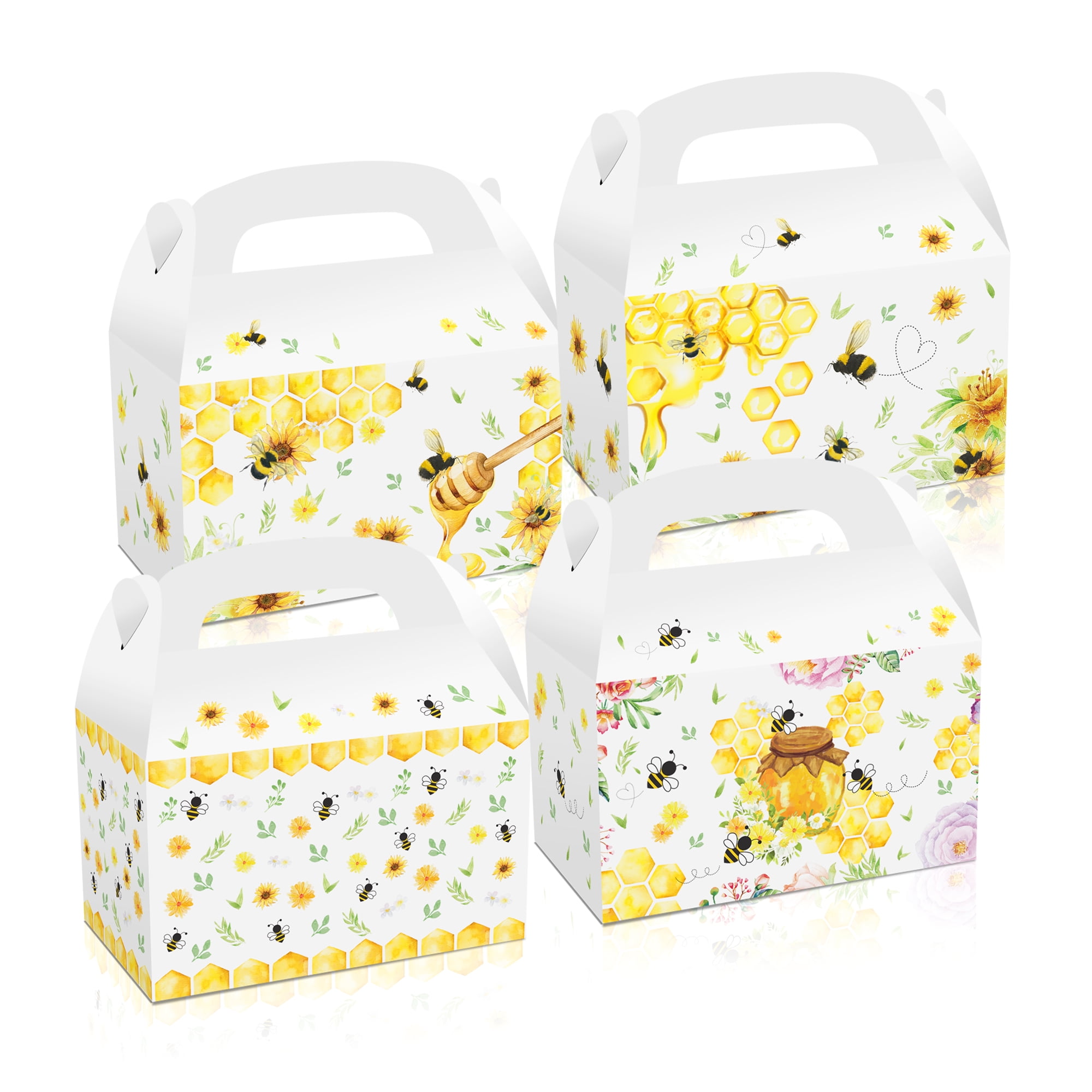 24 Pack Party Favor Boxes, Bee Gift Treat Bags, Yellow Honey Gable ...