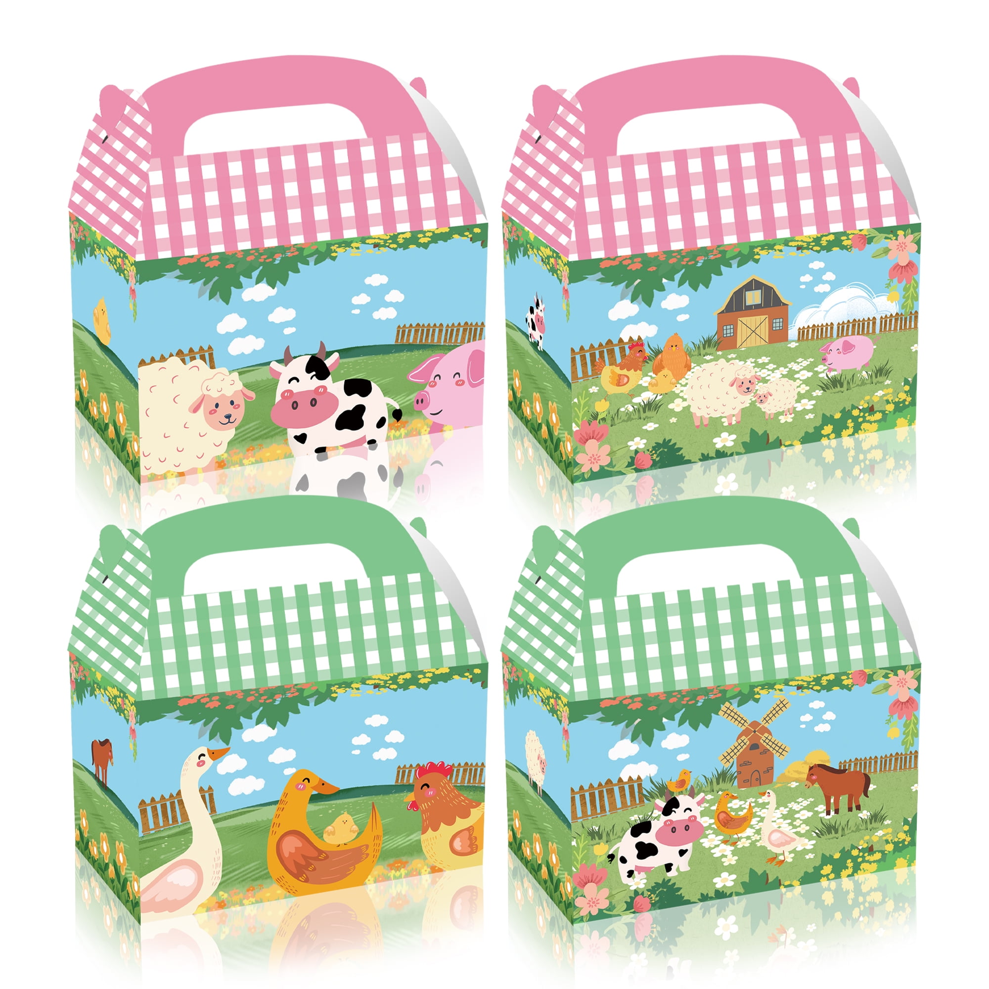 24 Pack Party Favor Boxes, Farm Animals Gift Treat Bags, Gable Boxes ...