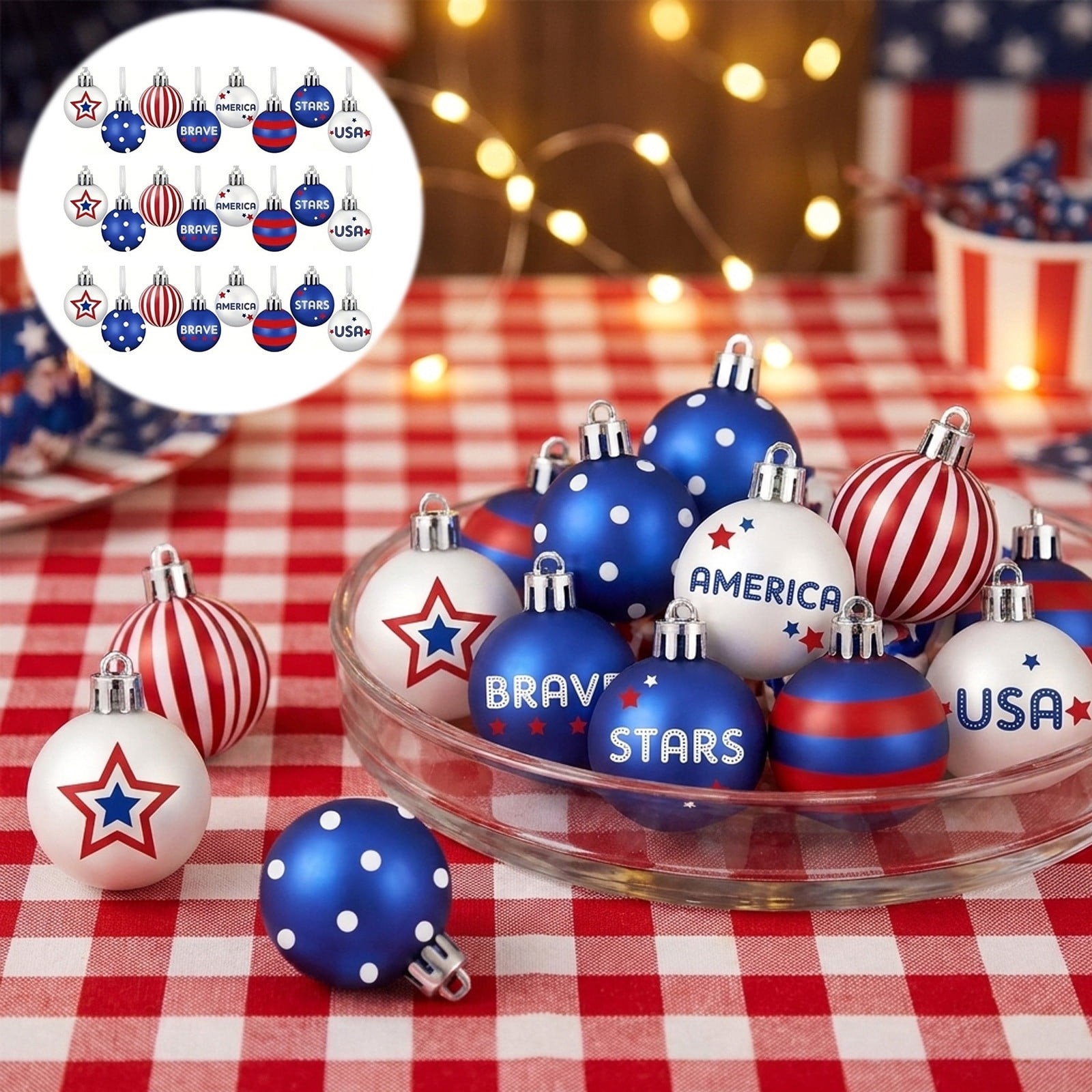 24 Pack Patriotic Hanging Ball Ornaments – Red White Blue Flag Pattern ...
