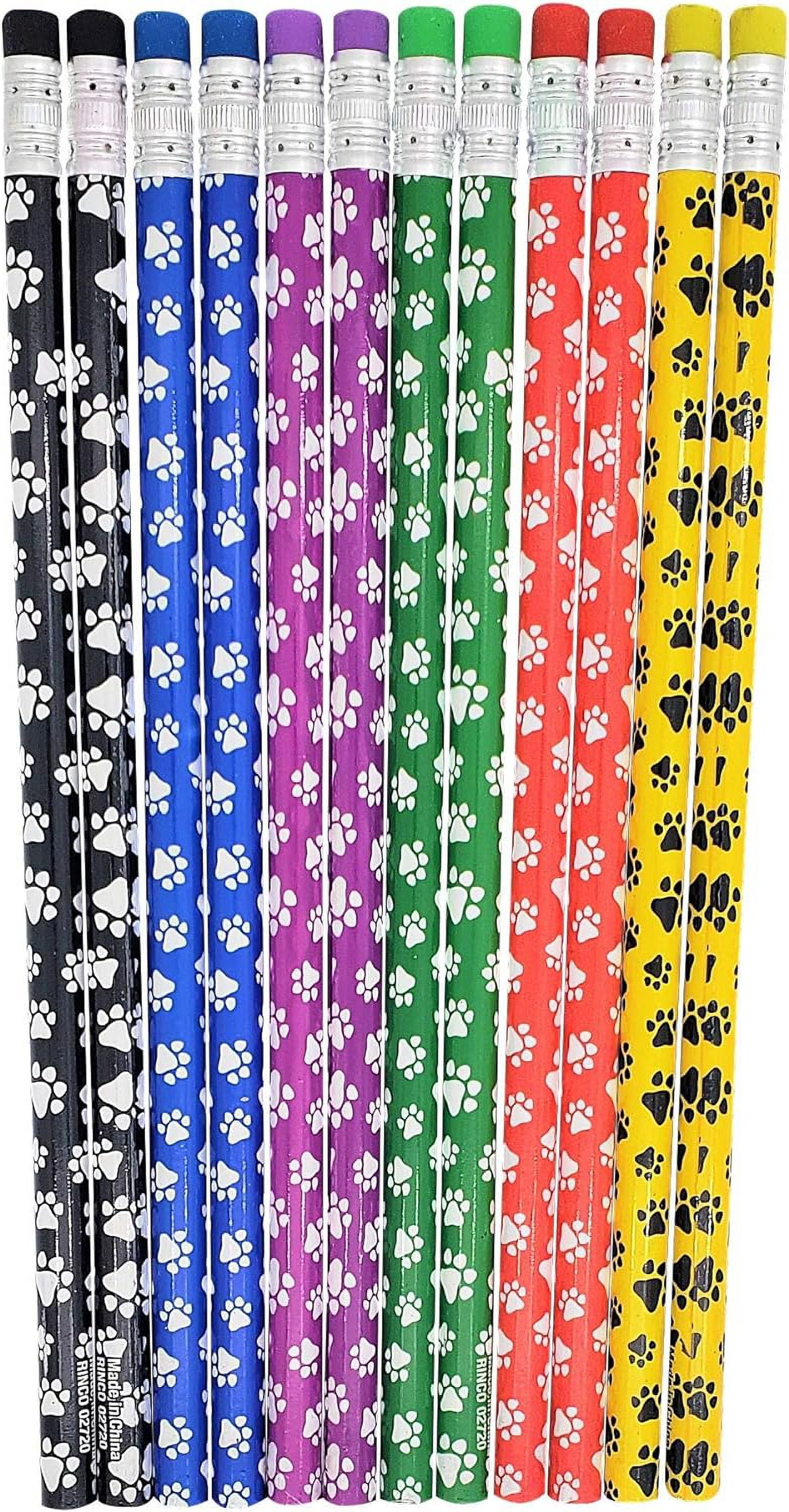 24 Pack Paw Print on Colorful #2 LEAD Pencils - Wooden with Colorful ...