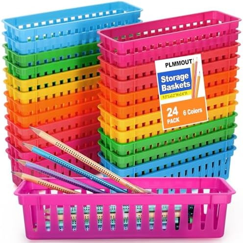 24 Pack Pencil Basket Tray,Plastic Classroom Organizer Basket,Colorful ...