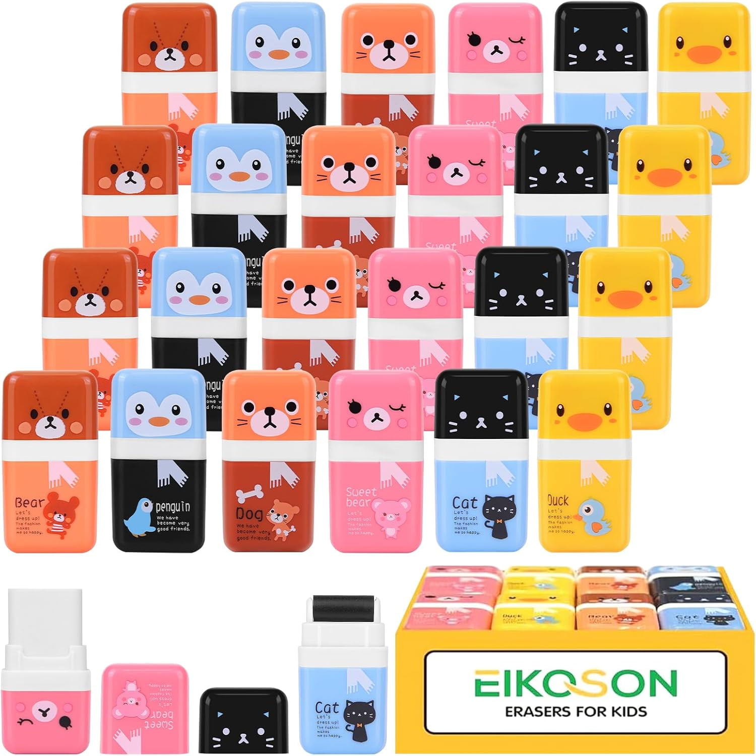 24 Pack of Pencil Erasers,Pencil Eraser Shaving Roller Case for Easy ...