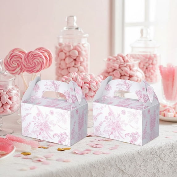 24 Pack Pink Floral Paper Gift Boxes Party Favor Gift Gable Boxes with ...