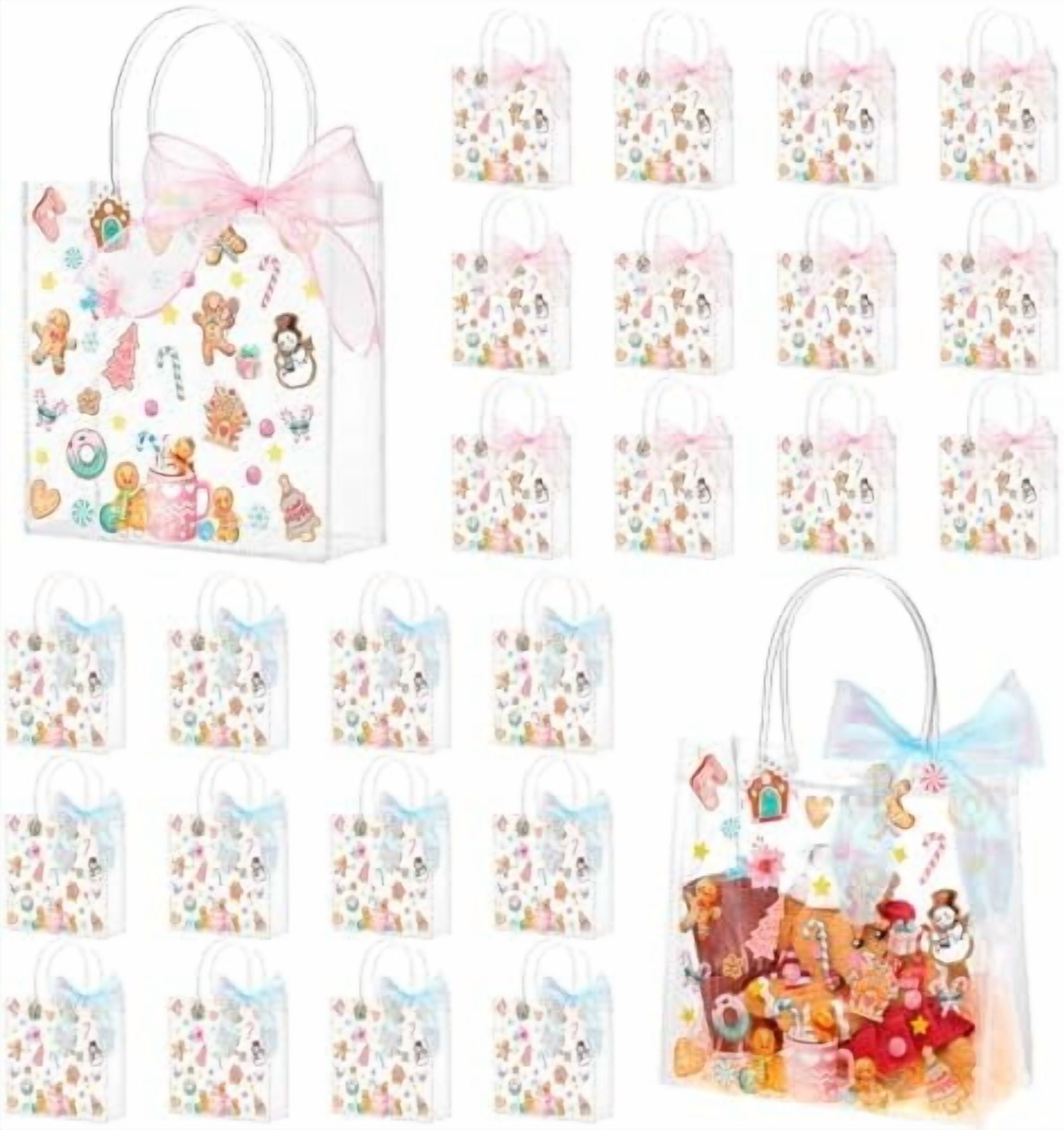 24 Pack Pink Gingerbread Man Party Clear PVC Gift Bags with Handles 8 ...