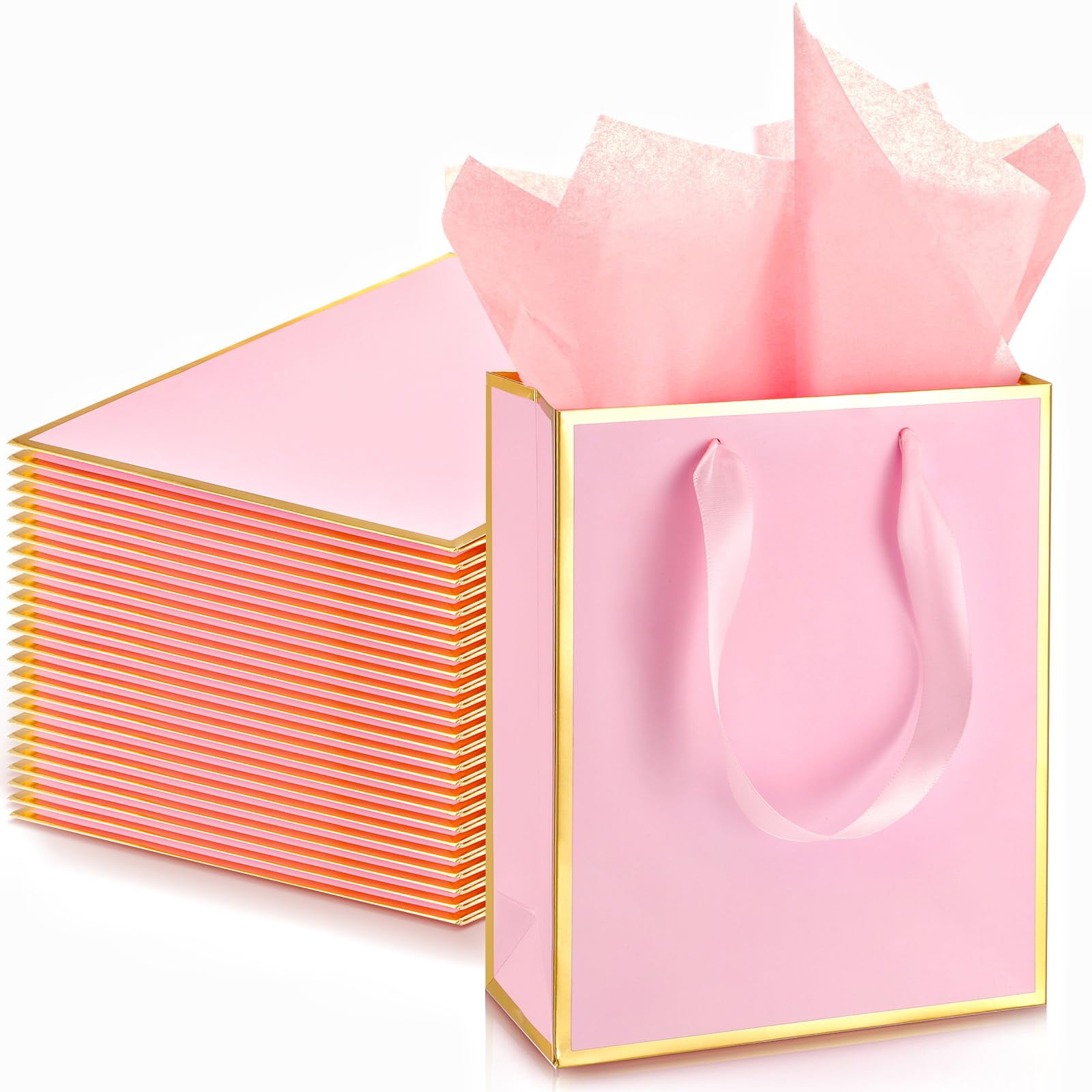 24 Pack Pink Gold Metallic Paper Gift Bags With Handles and Tissue ...